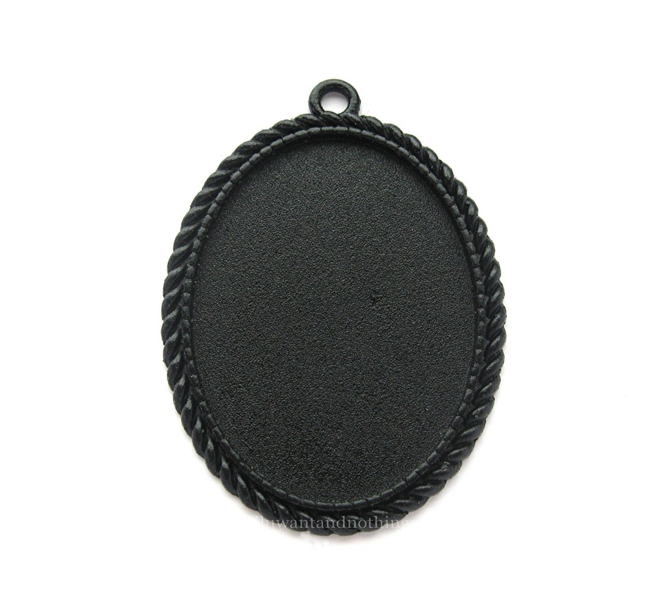 4 Goth Emo Metallic BLACK Nautical Rope 40mm x 30mm CAMEO PENDANT Frame ...