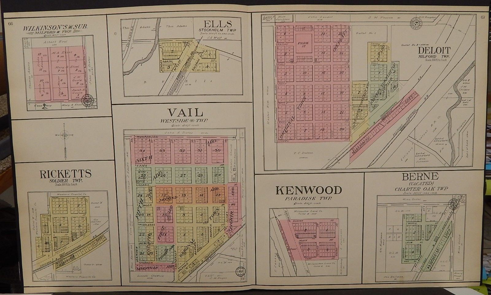 Iowa Crawford County Map Boyer Deloit Vail Kenwood Ricketts 1908 Dbl Pg ...