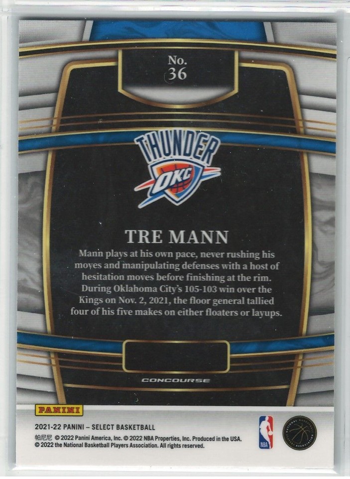 2021-22 Panini Select #36 Tre Mann Rookie Card RC Thunder | eBay