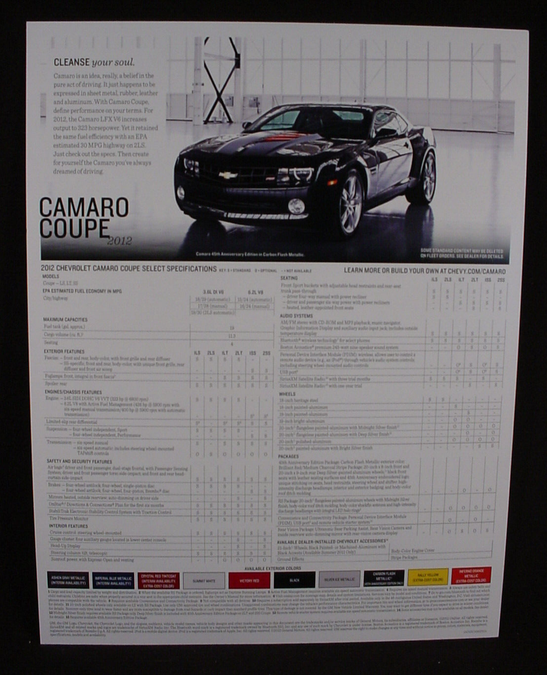 2012 Chevrolet CAMARO CONVERTIBLE & COUPE Sales / Specifications Flyer ...