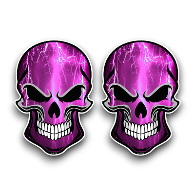 2x Gothic Biker Skull With Purple Lightning Storm Vinyl Sticker Decal ...