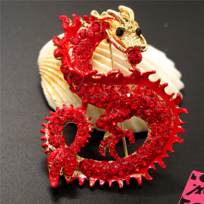 New Holiday gifts Red Cute Bling Rhinestone Chinese Dragon Charm Brooch ...