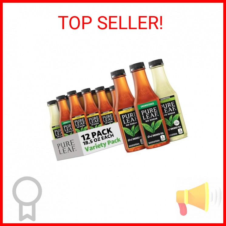 Pure Leaf Iced Tea, Unsweetened 3 Flavor Variety Pack, Zero Sugar ...