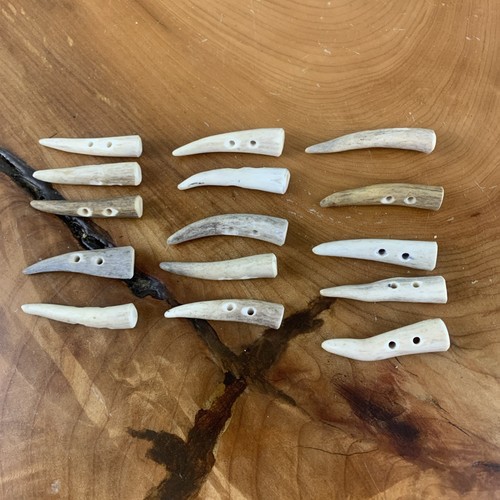 15 Real Antler Tip Buttons/approx. 2x1/2” Solid Bone/2 Hole/Brown Tones ...