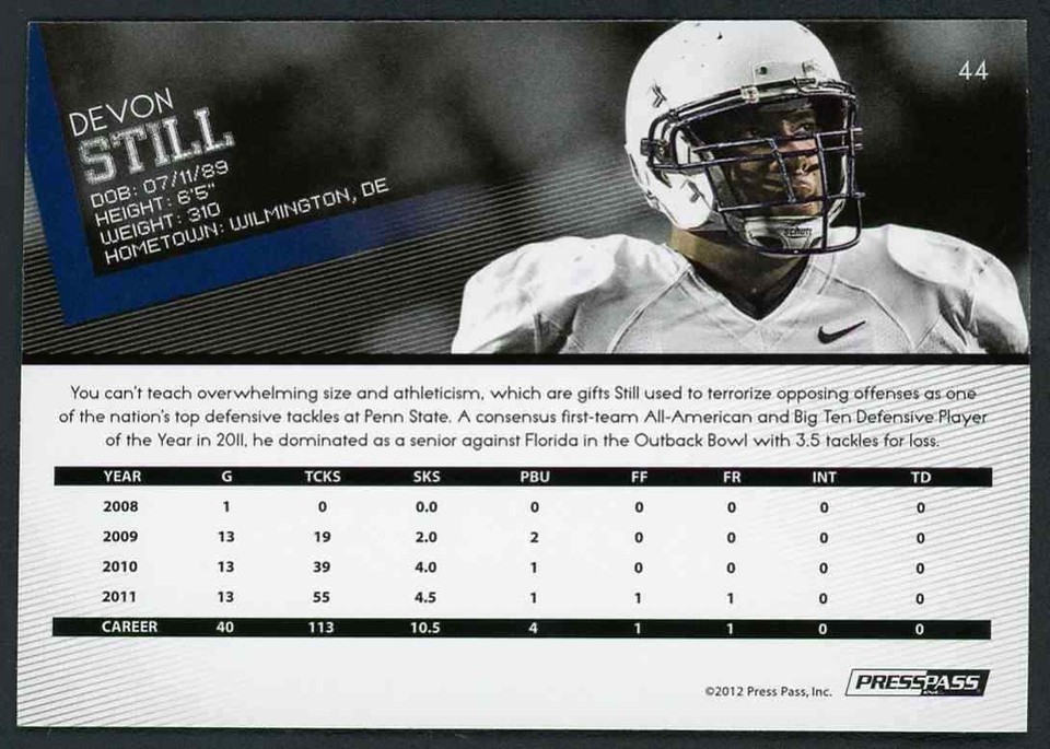 2012 Press Pass Devon Still Rookie Penn State Nittany Lions #44 | eBay