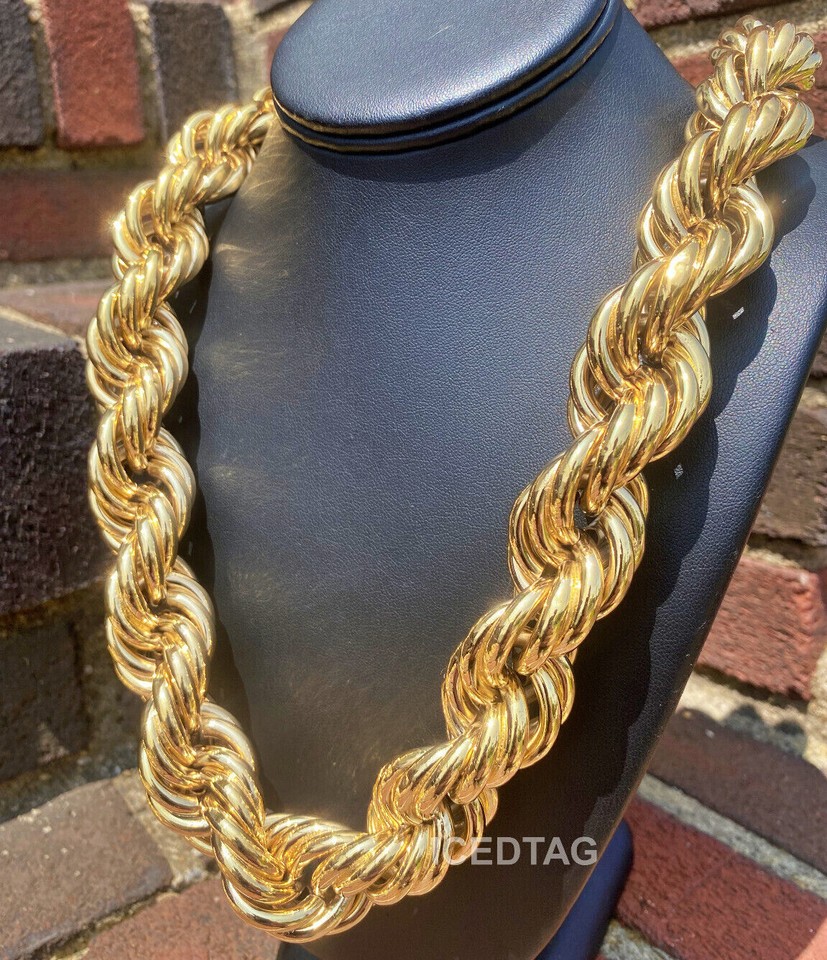 14K Gold Plated 16 - 30MM Hip Hop Retro Dookie Hollow Chunky Rope Chain ...