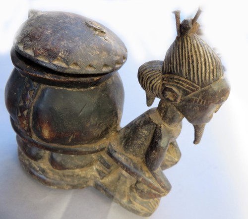 AFRICAN ORIGINAL BAULE POWER FETISH DIVINATION STATUE ORACLE BOWL WOOD ...