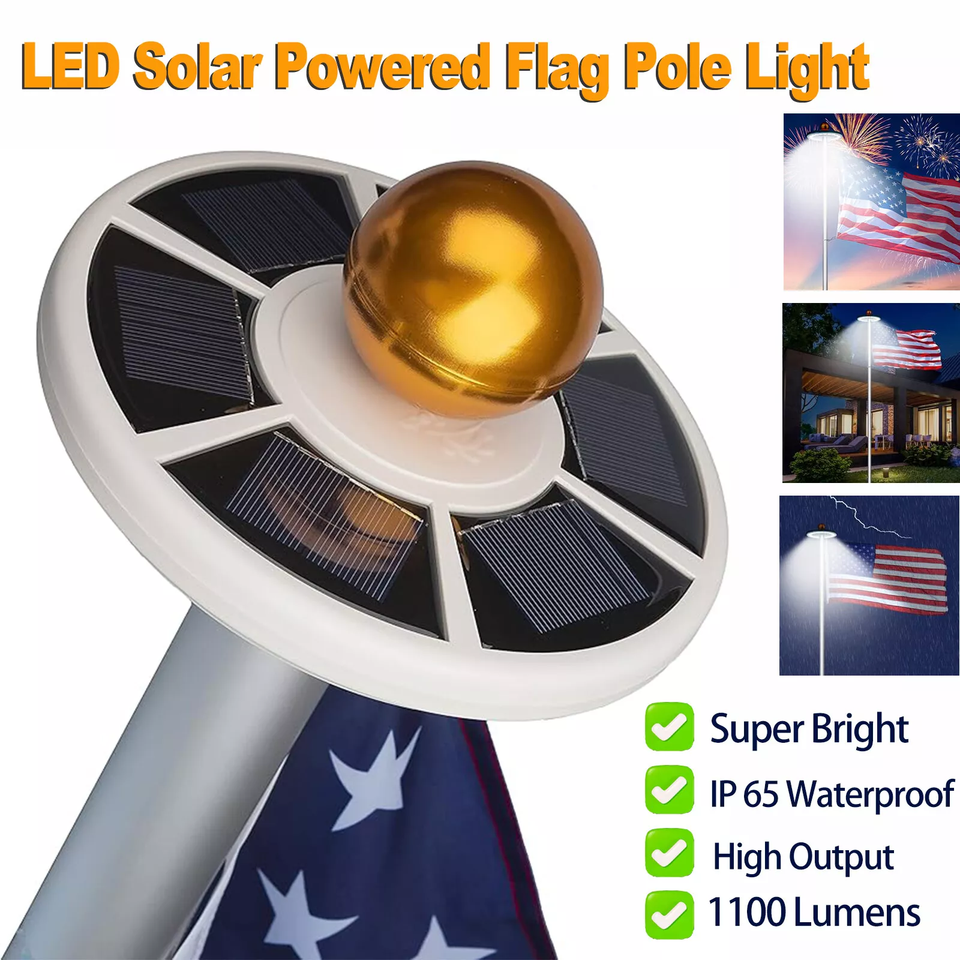 26 LED Solar Powered Flag Pole Light Super Bright Spotlight Auto Active ...