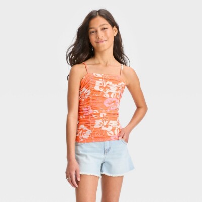 Girls' Shirred Tube Tank Top - art class™ Peach Orange XS 4/5 | eBay