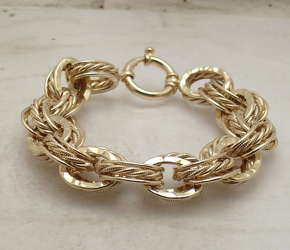 Technibond Bold Twisted Triple Oval Link Bracelet 14K Yellow Gold Plated Silver | eBay
