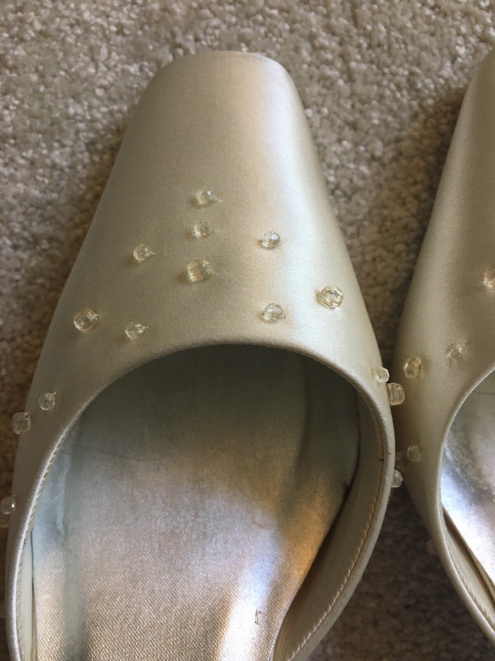 Bridal Wedding Shoes Ivory Satin Ankle Strap 3” Heels. Wore Once ...