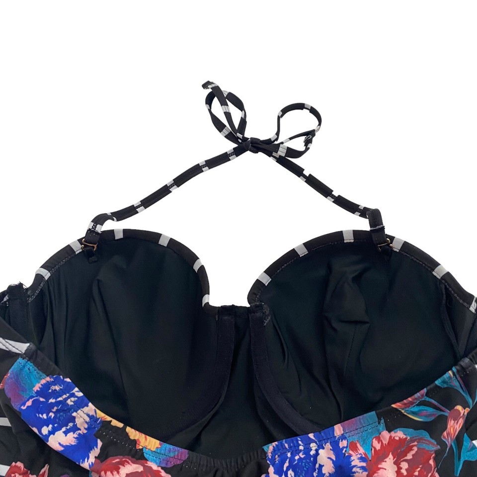 Modcloth Medium Multicolor Floral & Stripes Harper One Piece Swimsuit ...