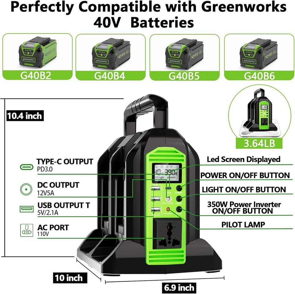 350W Power Inverter for Greenworks 40V Li-ion Battery Port Supply ...
