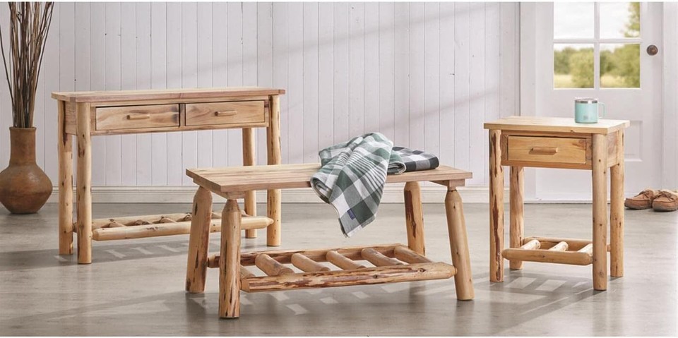 Wood Farmhouse End Table Rustic Cabin Side Drawer Log Nightstand ...