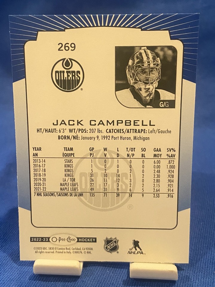 2022-23 UD O-Pee-Chee OPC Base Blue Border #269 Jack Campbell ...