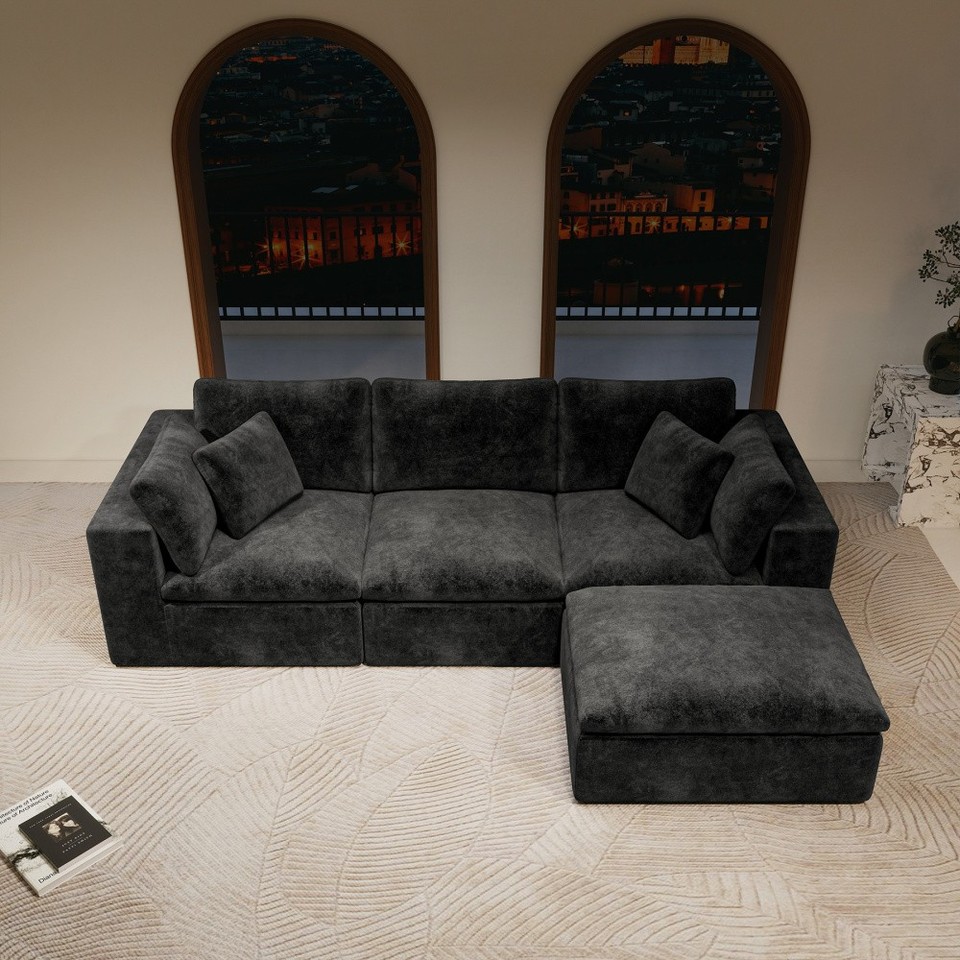 108x69 Modular Sectional Sofa w/ Plush Corduroy Fabric, No Assembly ...