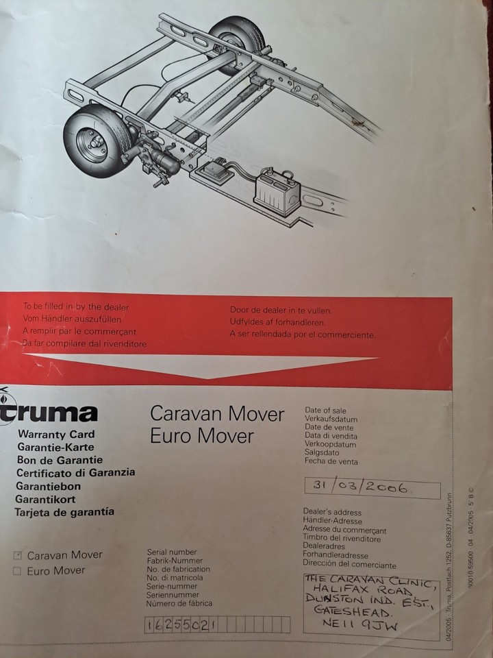 Caravan Motor Movers, Truma Euro, Manual engage, movers only | eBay UK