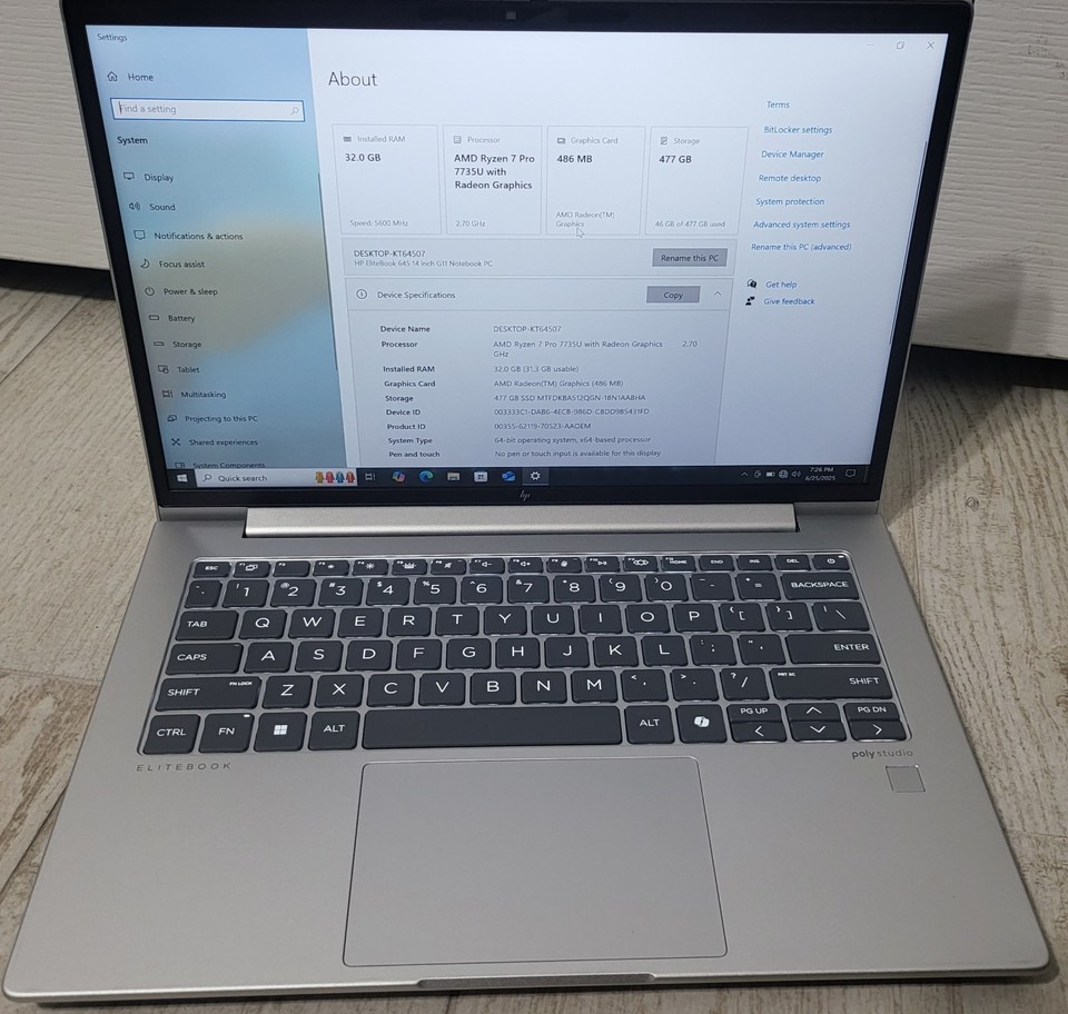 HP EliteBook 645 G11 14" FHD+ RYZEN 7 Pro 7735U 512GB SSD 32GB W10P ...