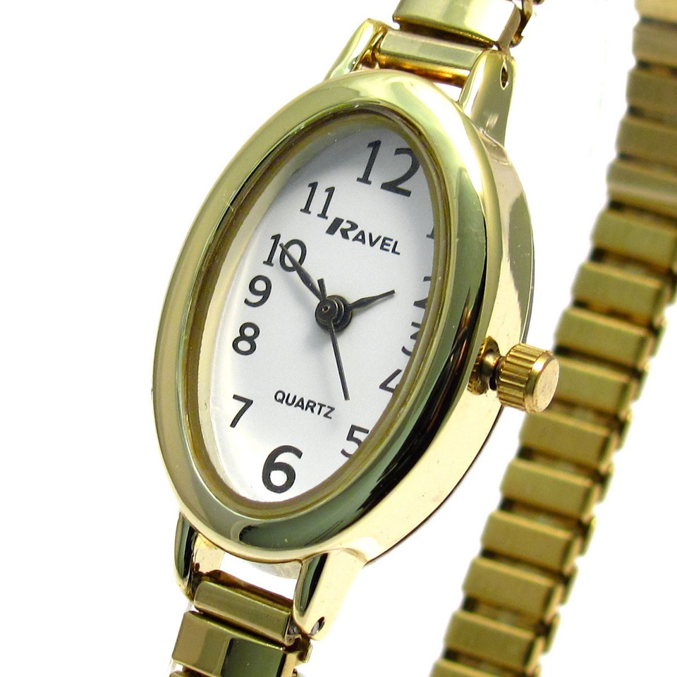 Ravel Ladies Easy Read Oval Quartz Watch Expanding Bracelet Gold #01 ...