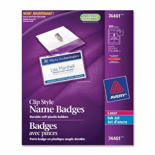 Avery Clip Style Name Badges 74461, Top Loading, 2 1/4" x 3 1/2", Box ...