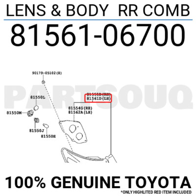 8156106700 Genuine Toyota LENS & BODY RR COMB 81561-06700 | eBay Australia