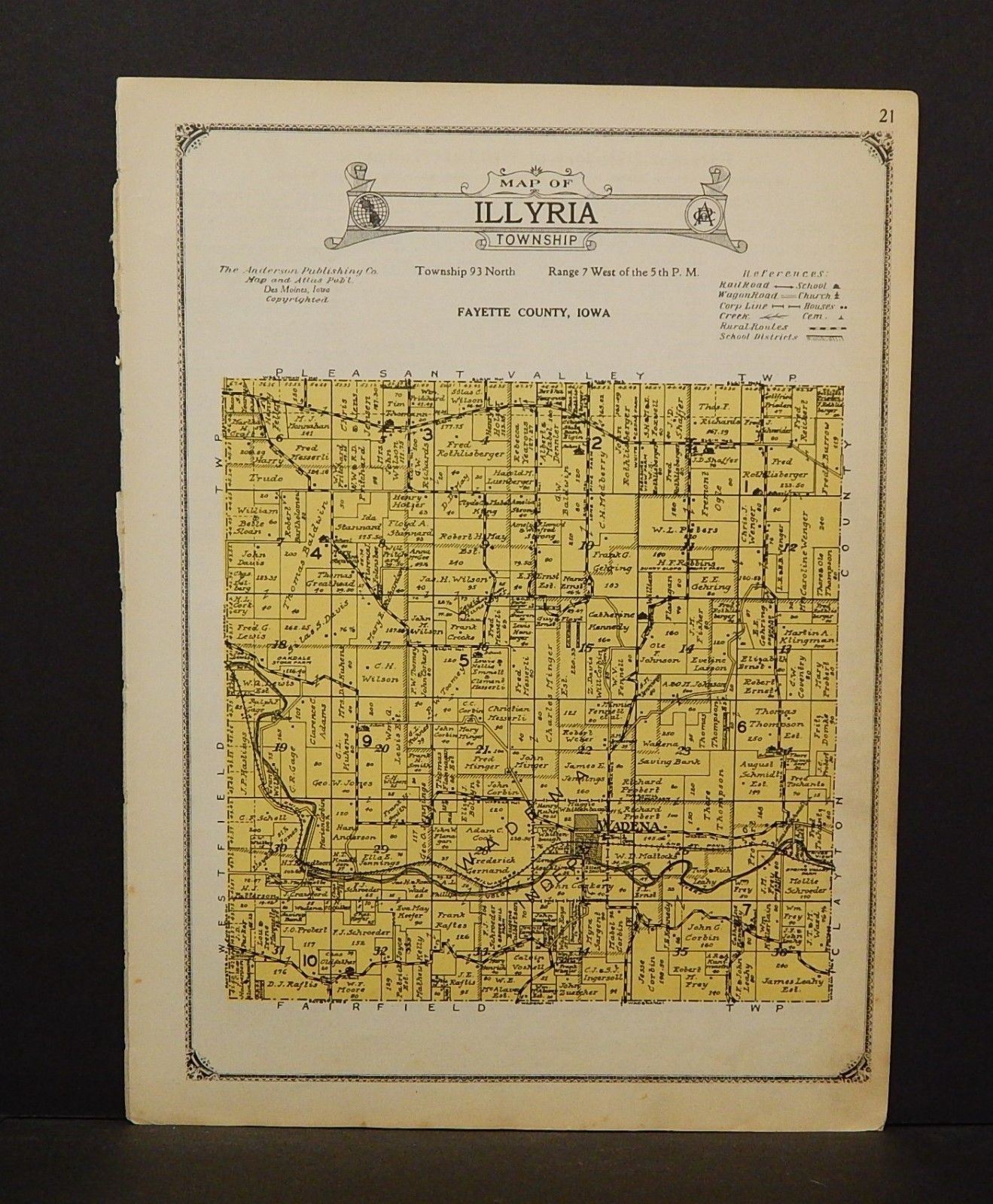 Iowa Fayette County Map Illyria Township 1927 W14#19 | eBay