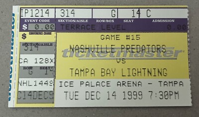 Vintage Nashville Predators vs Tampa Pay Lightning Ticket Stub 12-14 ...