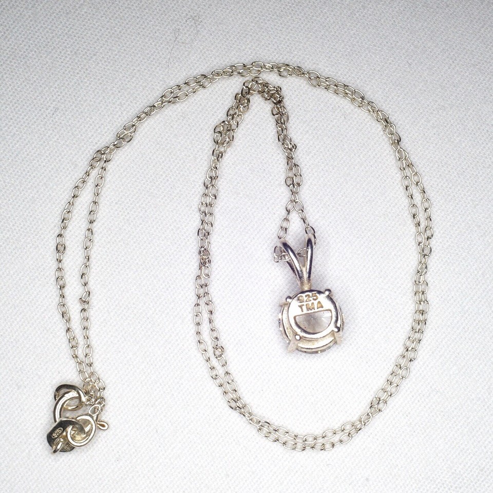 Sterling Silver Clear CZ Pendant On 16.25” Sterling Cable Chain ...