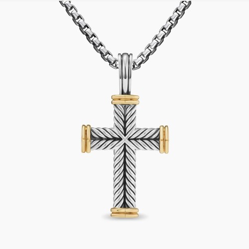 David Yurman Men's Gold & Silver Double-Button Chain Cross Pendant ...