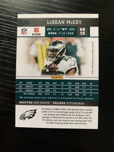 2011 Score LeSean McCoy 4 Color Jersey Card #LM Philadelphia Eagles | eBay