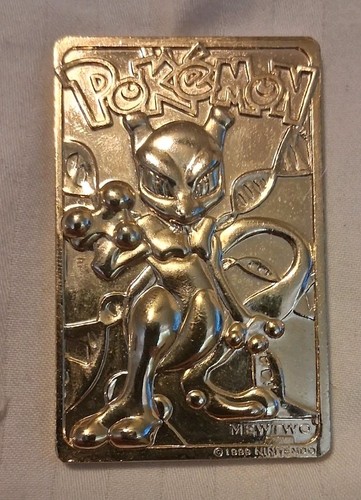 1999 Pokemon Gold Colored Mewtwo Metal Trading Card Medallion FREE US ...