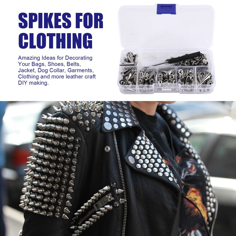 70 Sets Silver Mixed Shape Spikes and Studs Cone Croc Spikes Leather ...