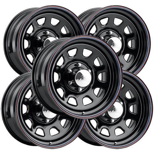 (Set of 5) Allied 52 Daytona 16x8 5x4.5" +0mm Black w/Cap Wheels Rims ...