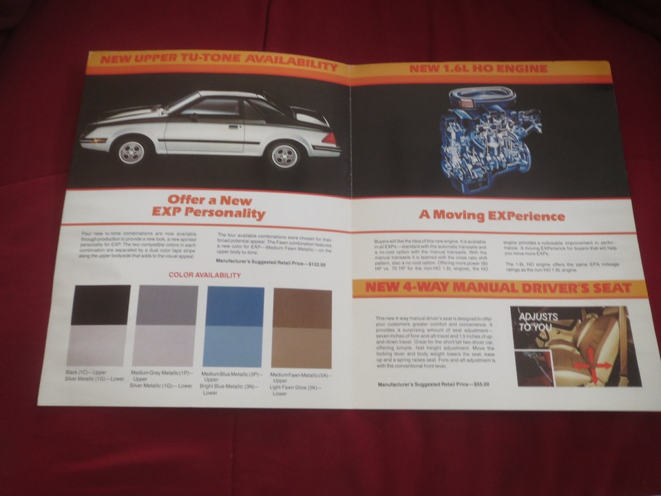 1982 1983 FORD EXP MODEL UPDATE DEALERSHIP ALBUM SALESMANS BROCHURE ...