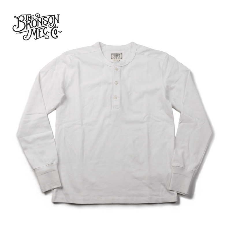 Bronson Vintage Men Henley Tee Shirt Heavyweight Ribbed Long Sleeve T ...