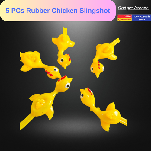 5PCs Starter Pack Silly Sticky Flying Chicken Slingshot Rubber Toy Kids ...