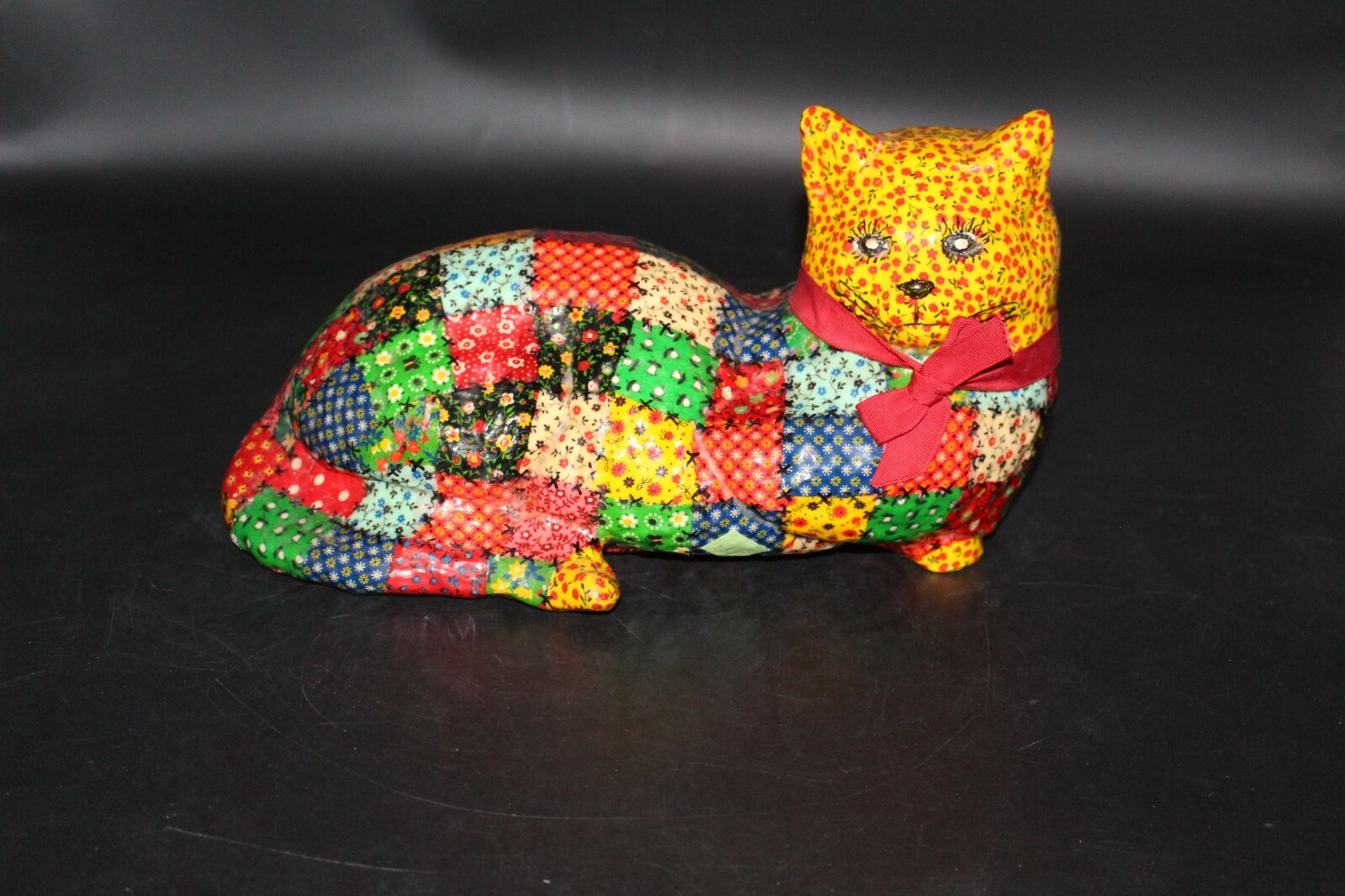 Vintage Figural Folk Art Cat Statue Chalkware Calico Patchwork ...