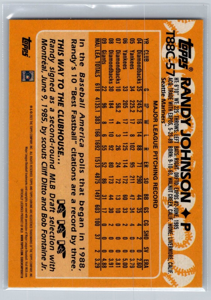 2023 Topps 1988 Baseball 35th Anniversary Chrome Randy Johnson #T88C-57 ...