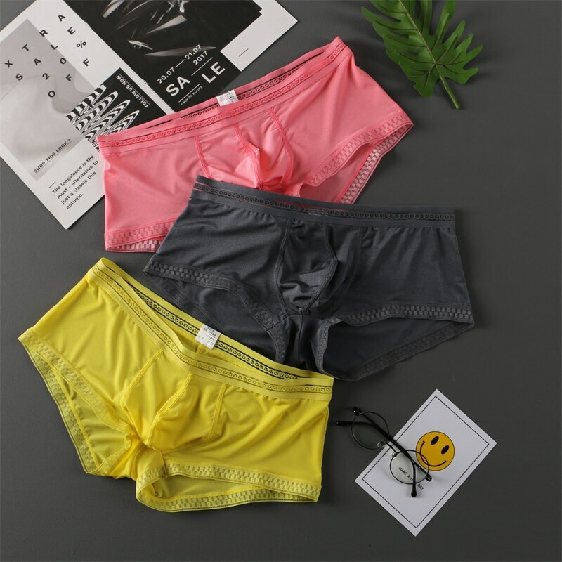 3PCS Pack Men's Panties Underwear Boxer Briefs Translucent Ice Silk ...