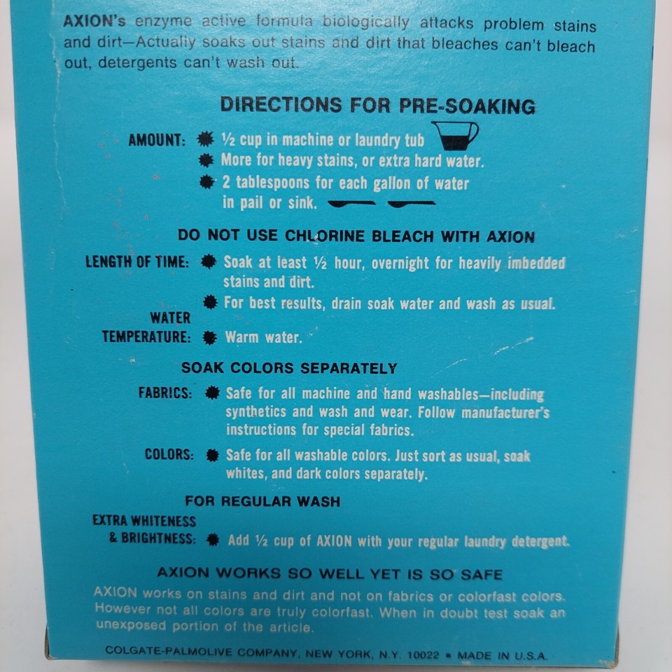 Axion Vintage Colgate Palmolive Pre Soak Laundry Detergent 1960's Full ...