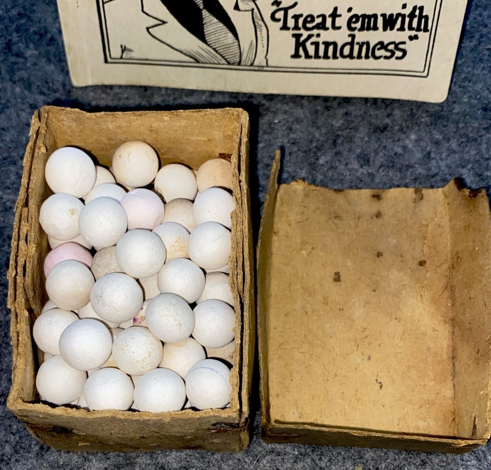 😎100-Antique German Handmade Clay Marbles W/ Original Box-Poor ...