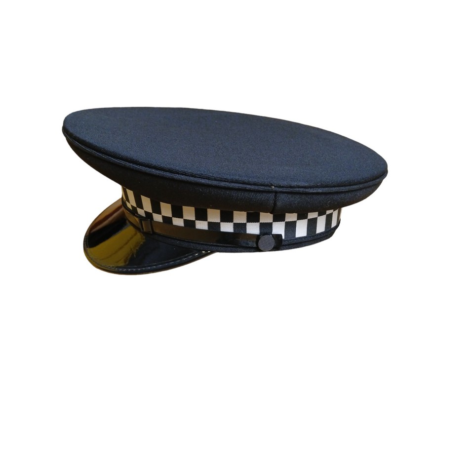 Black Peaked Cap Checked Band Collector Film TV Fancy Dress Role Play ...