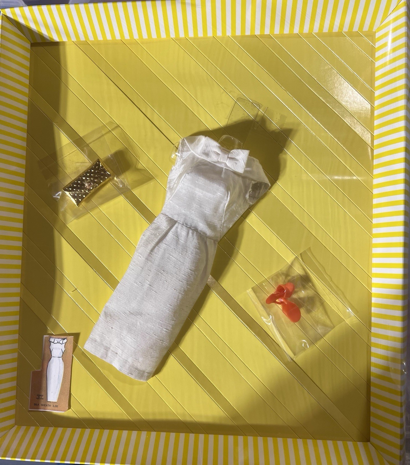 Vintage Barbie Fashion Pak White Silk Sheath Dress With Japan Shoes And ...