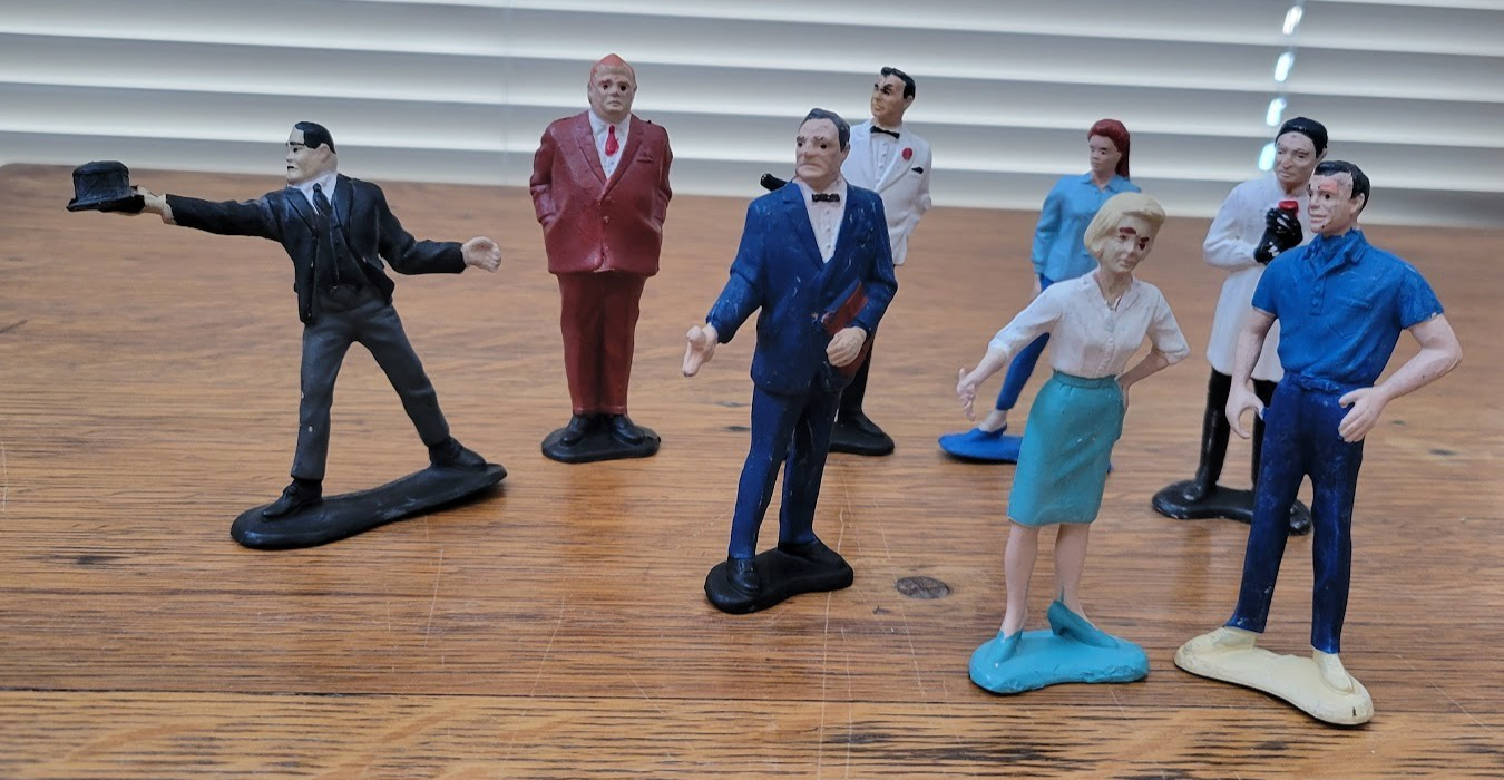 Set of (8) different 1965 Gilbert JAMES BOND 007 3" figures ..from ...