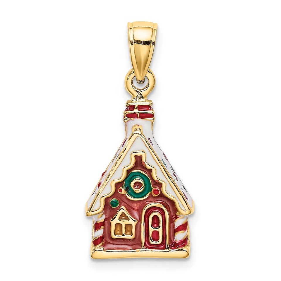 14K 3-D Enamel Gingerbread House Charm Bracelet Necklace | eBay