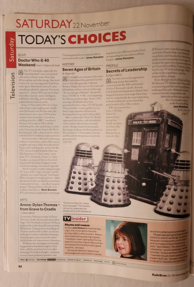 Radio Times 22-28 November 2003 - Doctor Who 40th Anniversary | eBay