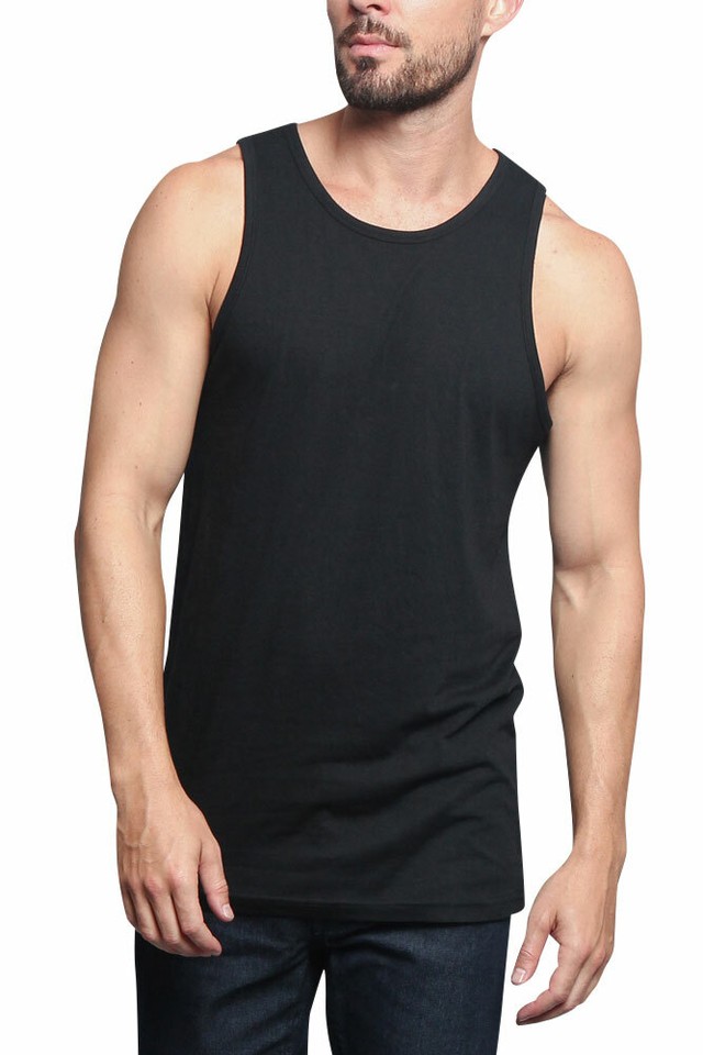 Men's Basic Straight Hem Long Length Tank Top Sleeveless T-shirts S~5XL ...