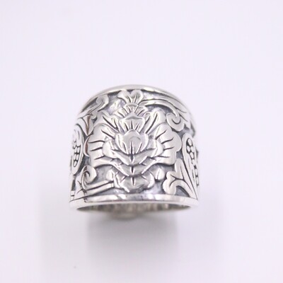 Chinese Silver Ring Men Women Gift Big Carved Flower Band Ring | eBay