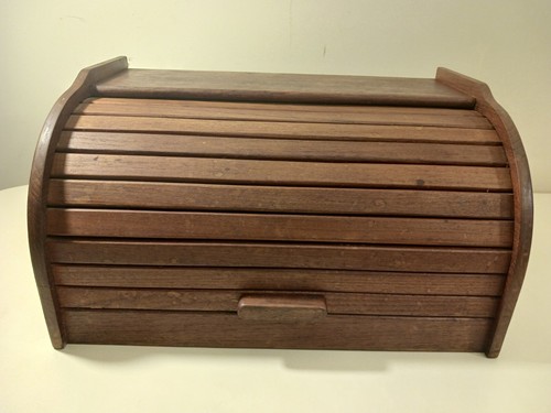 Antique Vintage Wooden Roll-Top Bread Box Rustic Farmhouse Kitchen ...