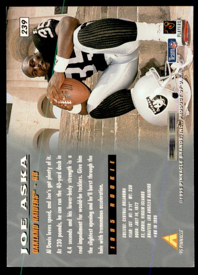 1995 PINNACLE JOE ASKA RC OAKLAND RAIDERS #239 | eBay